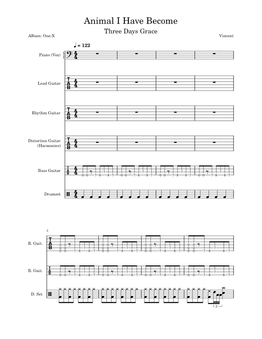 Three Days Grace - Animal I Have Become Sheet music for Piano, Guitar ...