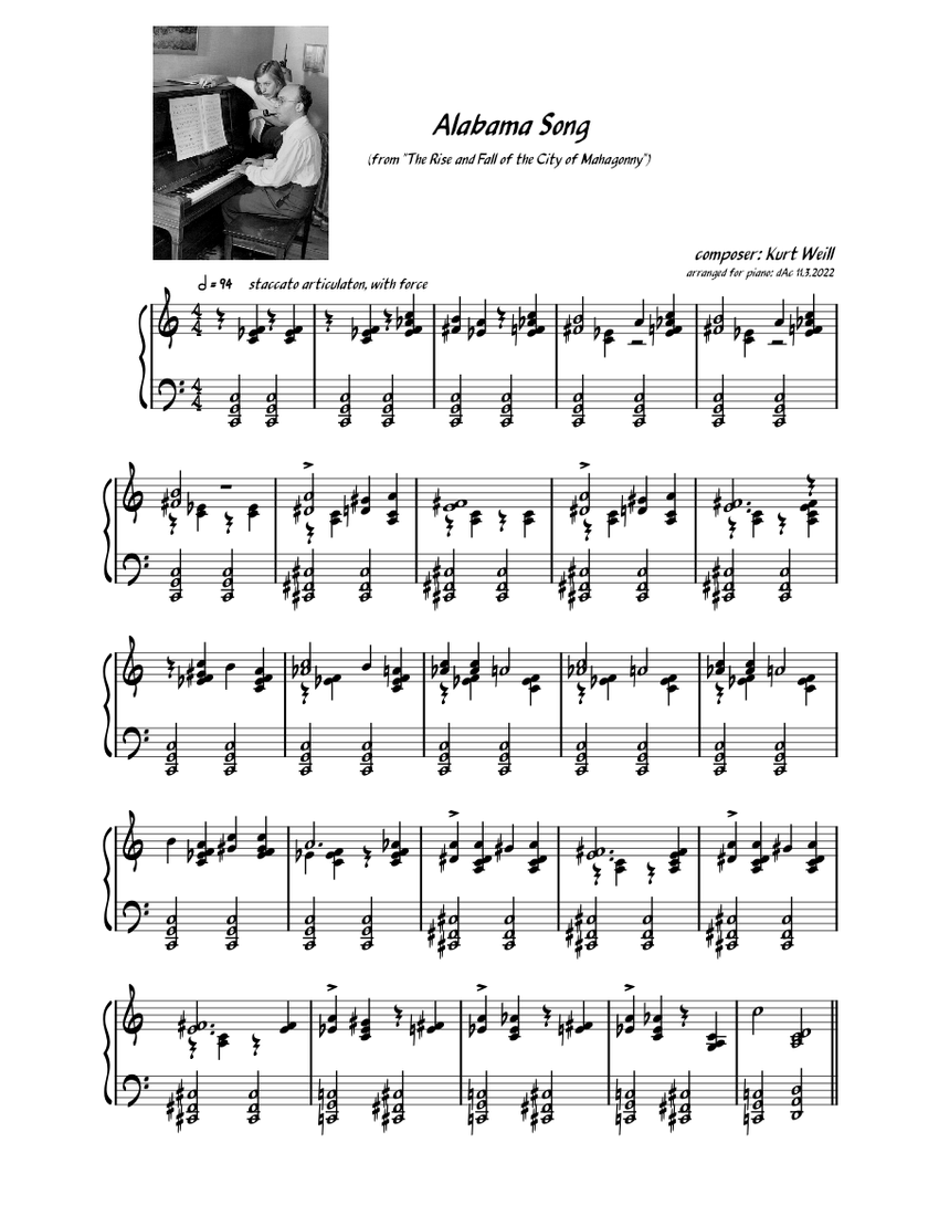 Alabama song Sheet Music for Piano (Solo) | MuseScore.com