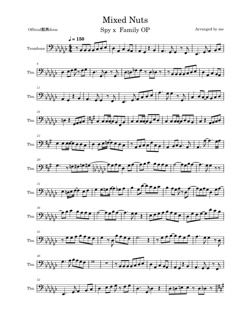 Mixed Nuts – Official髭男dism mixed nuts Sheet music for Trombone (Solo ...