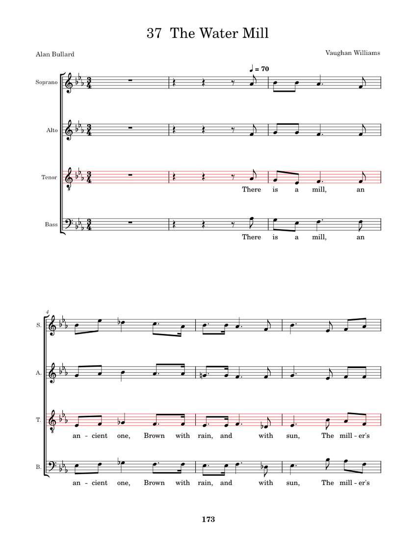 The Water Mill – Ralph Vaughan Williams Sheet music for Soprano, Alto ...