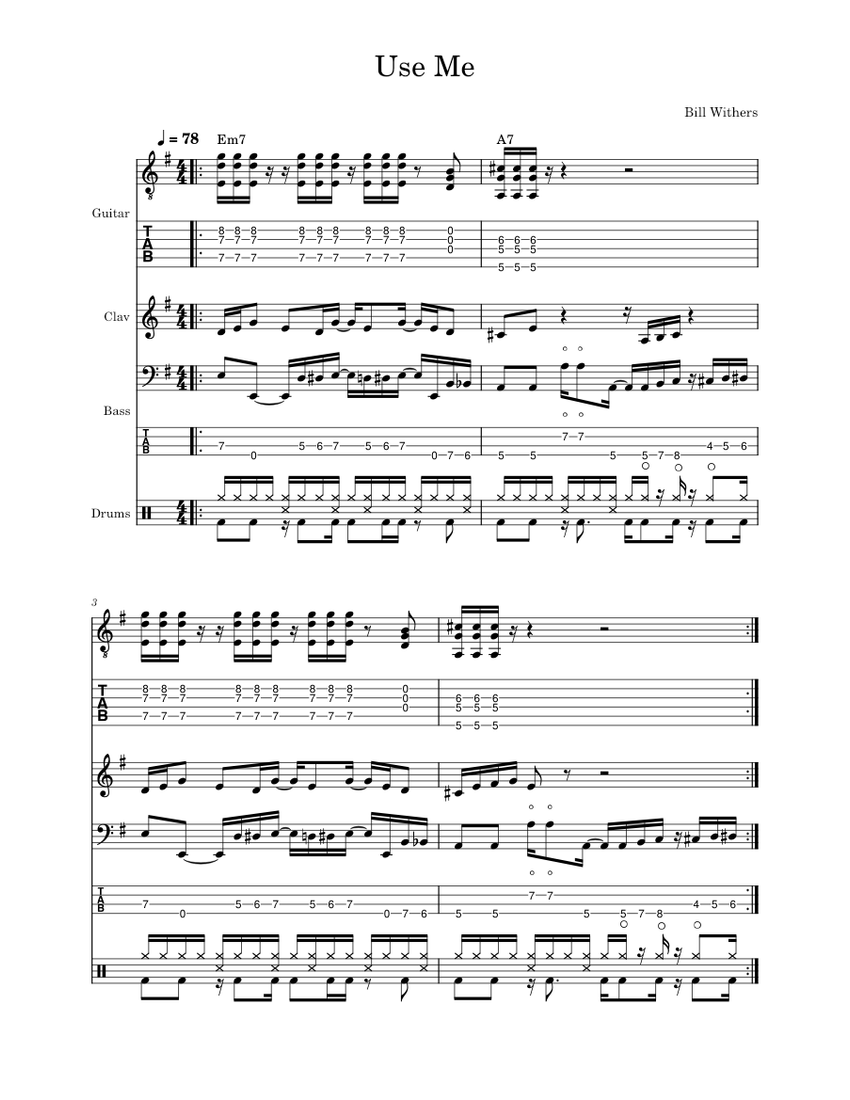 Use Me - Bill Withers Sheet Music and Tab with Chords for Clavichord ...