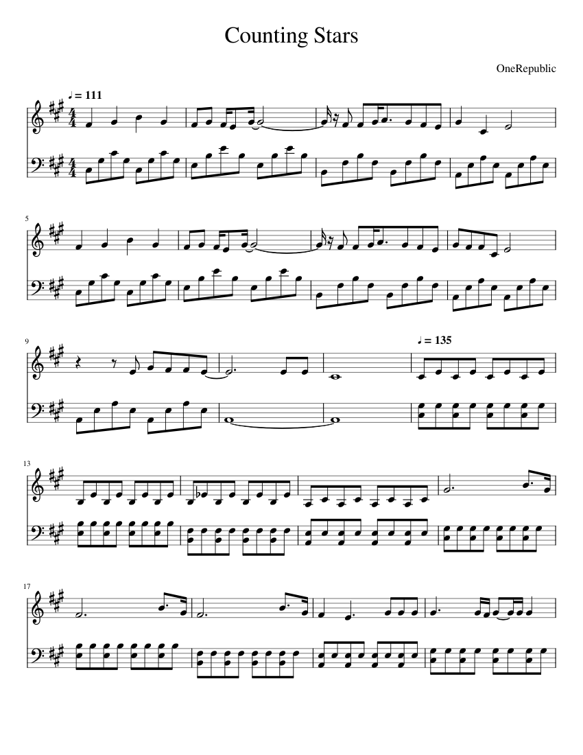 Counting Stars Sheet Music for Piano (Solo) | MuseScore.com