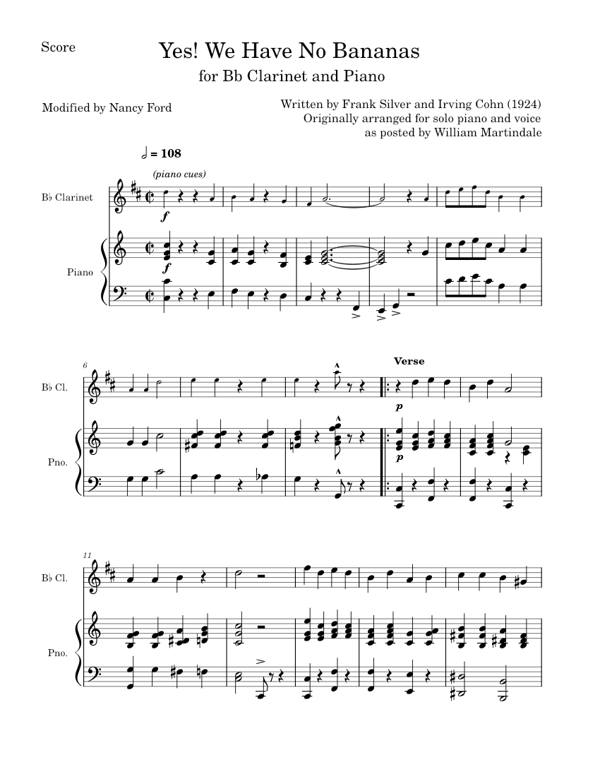 Yes! We Have No Bananas – Frank Silver & Irving Cohen (Bb Clarinet and ...