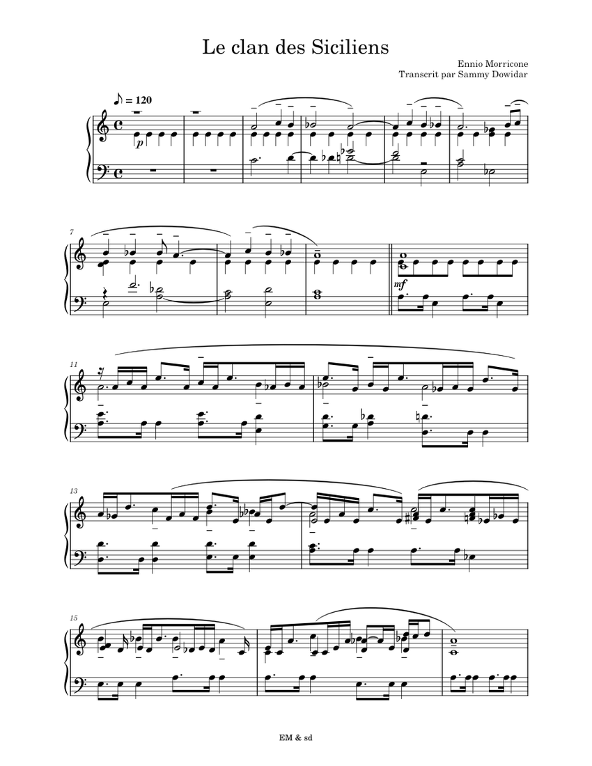 Le clan des siciliens – Ennio Morricone Sheet music for Piano (Solo ...