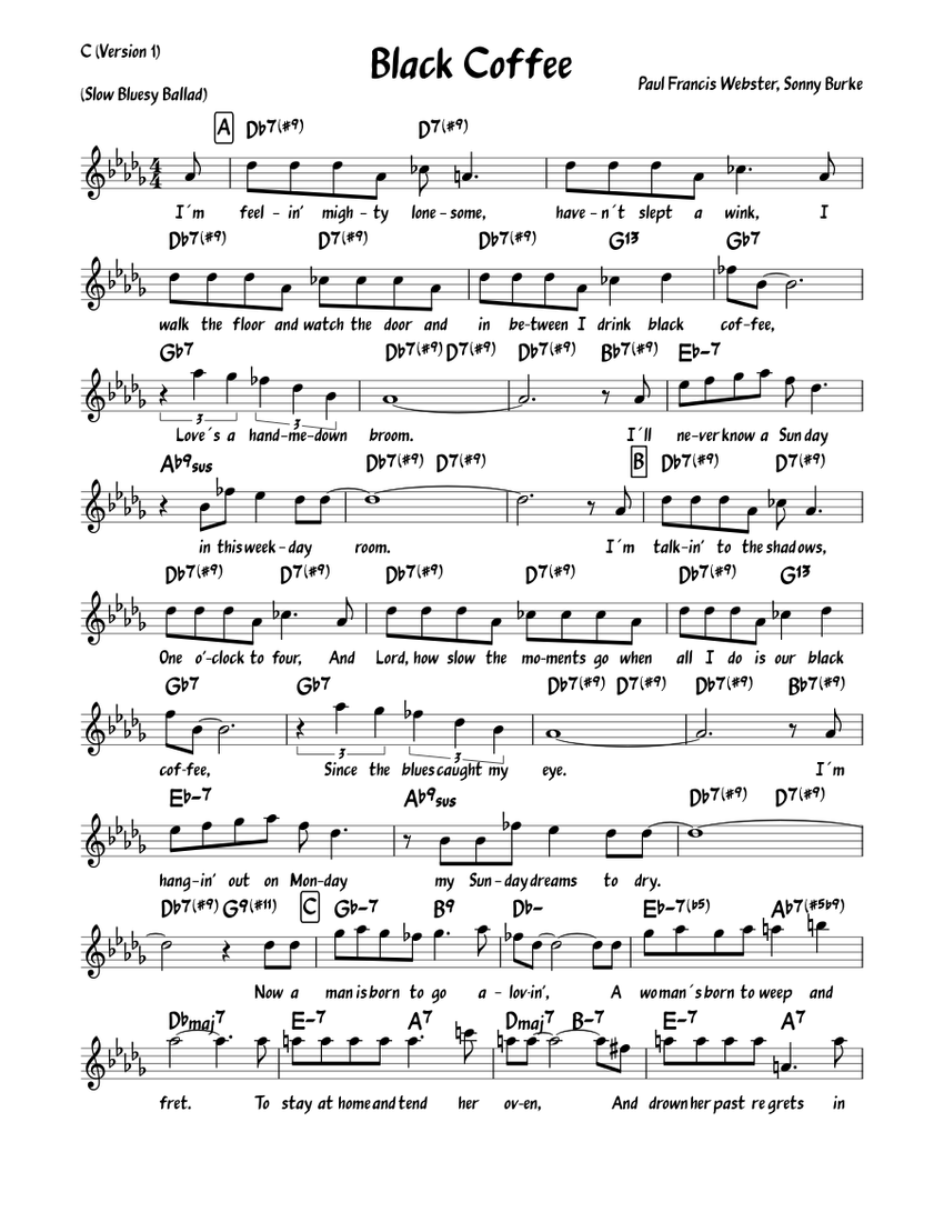 Black Coffee Sheet Music for Piano (Solo) Easy | MuseScore.com