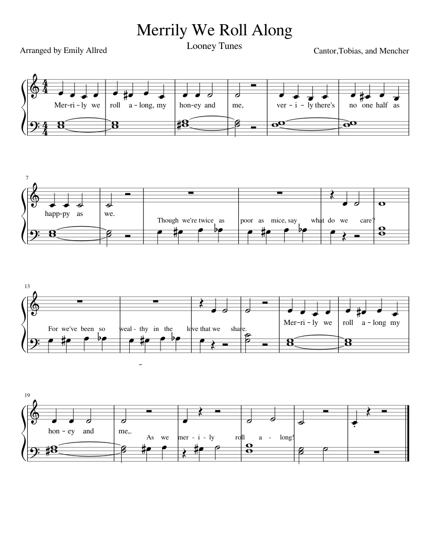 Merrily We Roll Along Sheet Music for Piano (Solo) easy | MuseScore.com