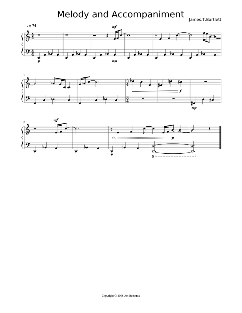 Melody and Accompaniment Sheet Music for Piano (Solo) easy | MuseScore.com