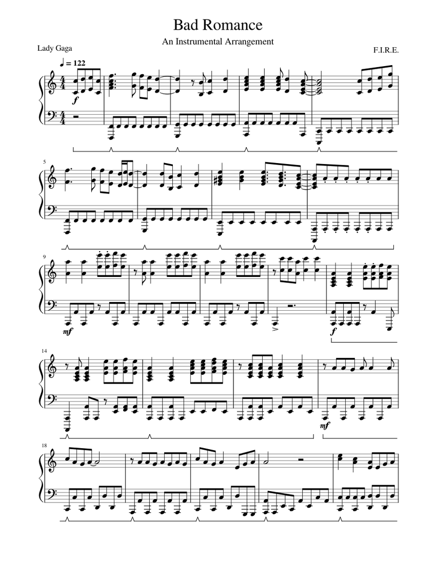 Lady Gaga - Bad Romance Sheet music for Piano (Solo) | Musescore.com