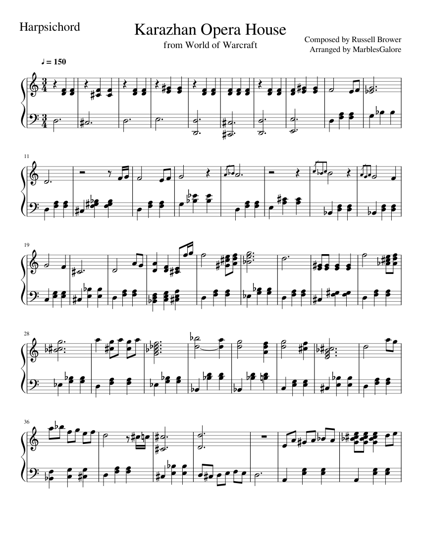 World of Warcraft - Karazhan Opera House Sheet Music for Harpsichord ...