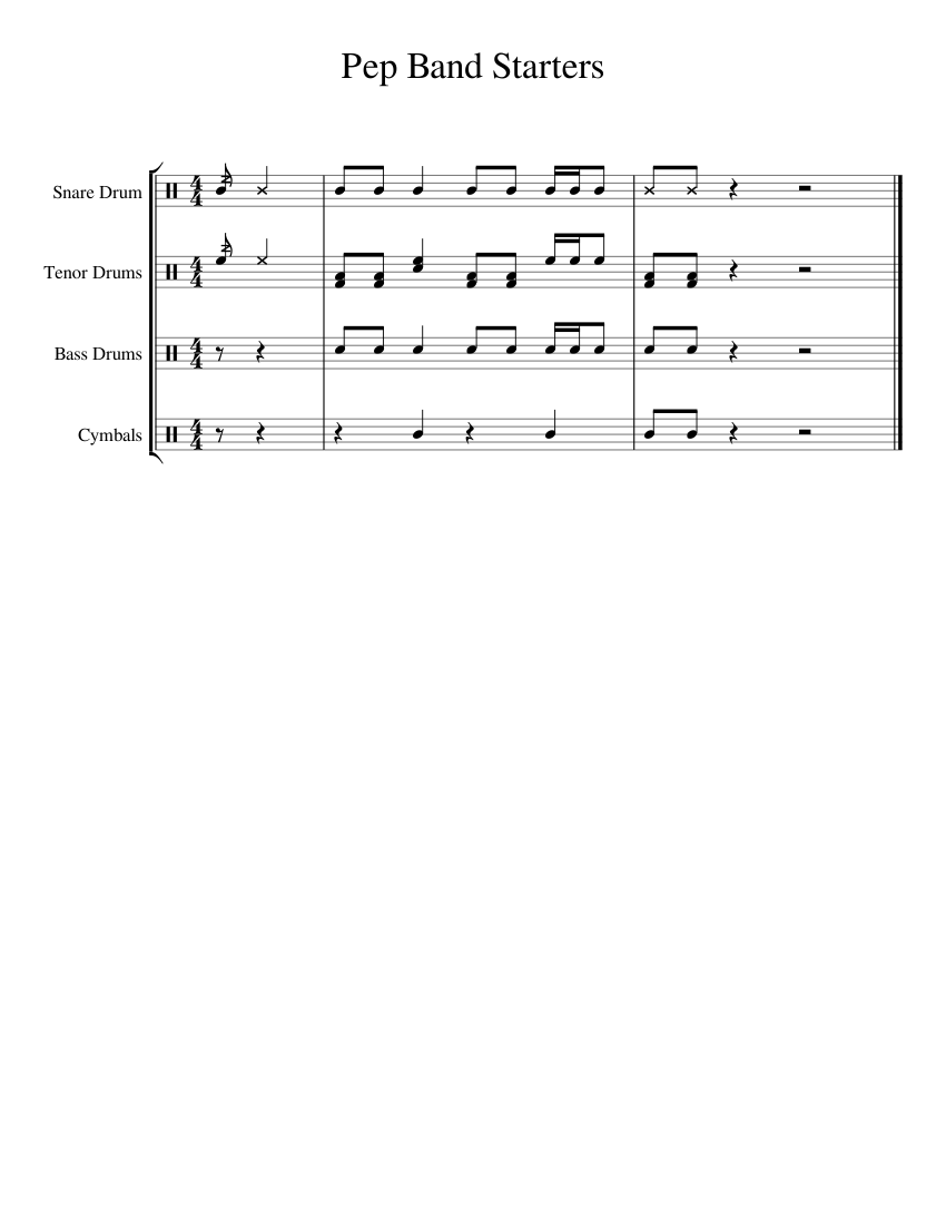 Pep Band Starters Sheet music for Snare drum, Crash, Tenor drum, Bass ...