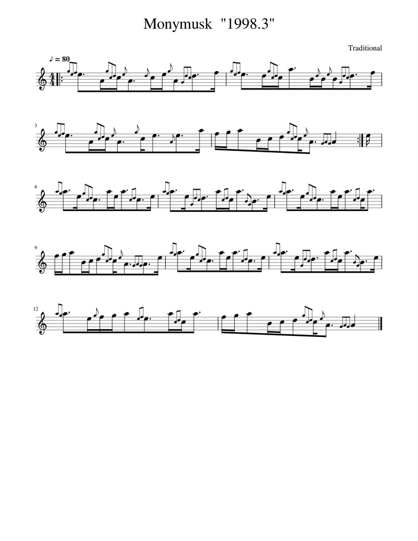 Traditional music - Monymusk "1998.3" Sheet music for Piano (Solo ...