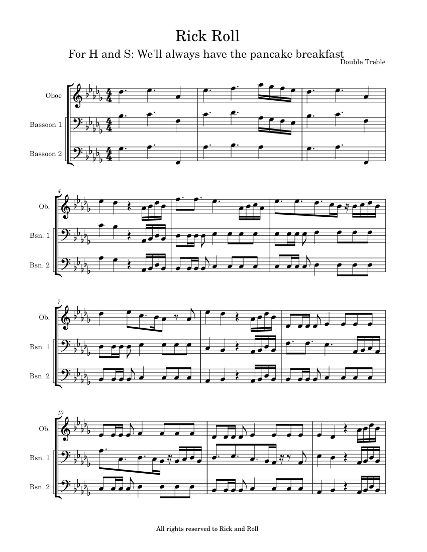 Never Gonna Give You Up – Rick Astley Rick Roll Sheet Music for Oboe ...