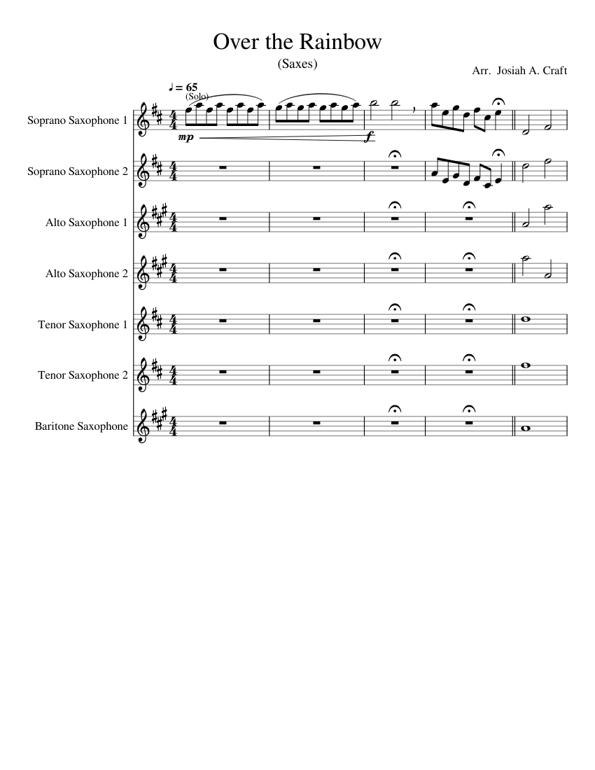 Over the Rainbow Sheet music for Saxophone alto, Saxophone tenor ...