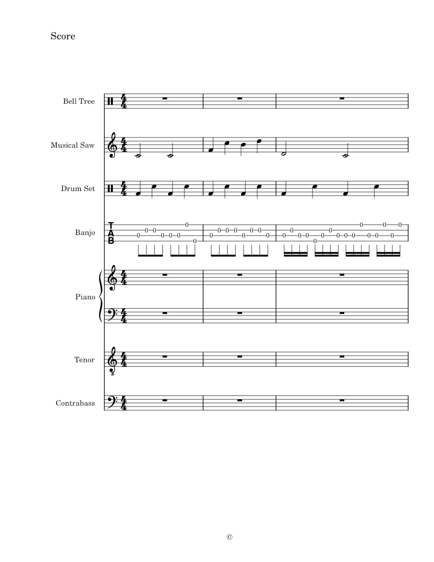 Banjo song Sheet Music and Tab for Piano, Tenor, Contrabass, Drum group ...