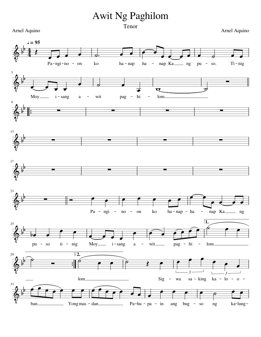 Awit Ng Paghilom Tenor Sheet music for Tenor (Solo) | Musescore.com