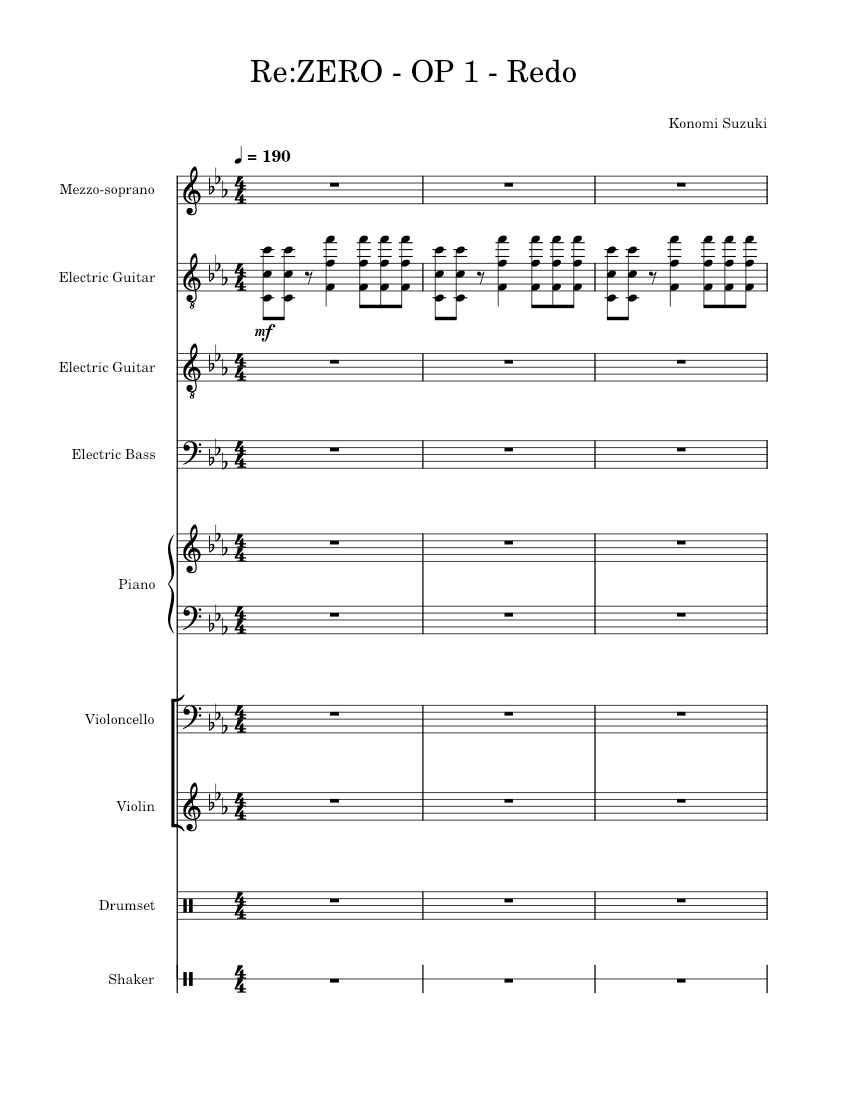 Re ZERO-OP1-Redo Sheet music for Piano, Mezzo soprano, Violin, Cello ...