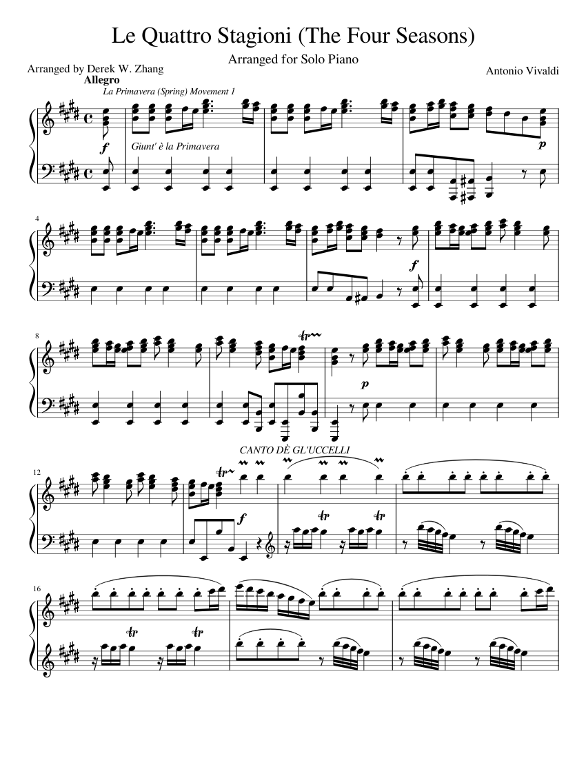 The Four Seasons (Complete Piano Transcription) Sheet Music for Piano ...