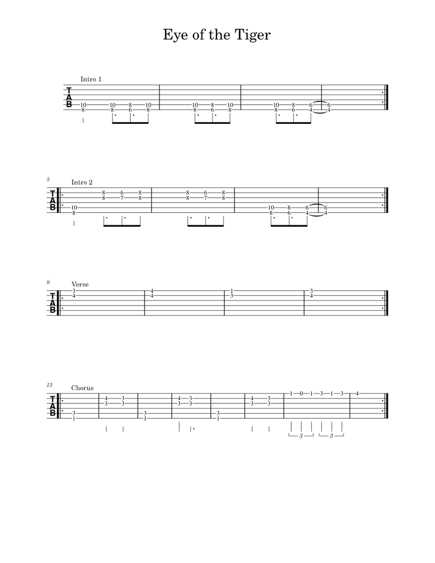 Eye of the Tiger Tab for Caden Sheet music for Guitar (Solo ...