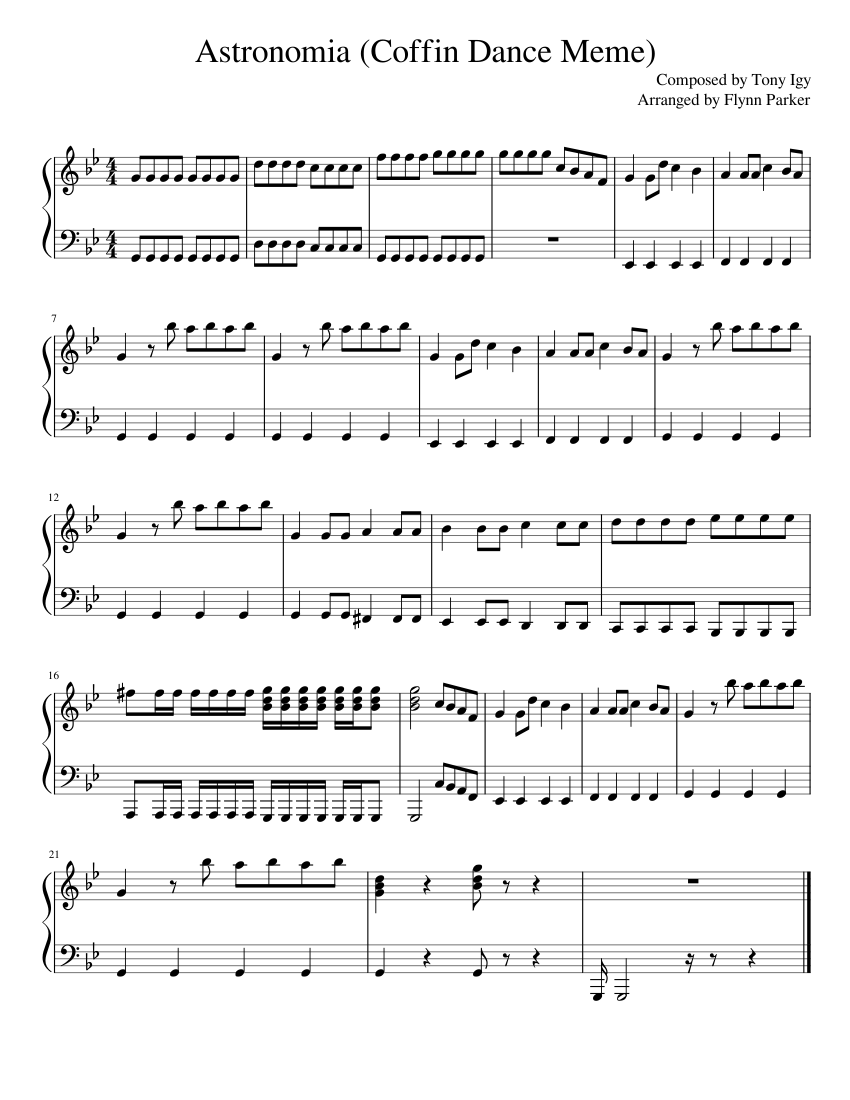 Astronomia Coffin Dance Meme Easy Piano Sheet Music For Piano Solo