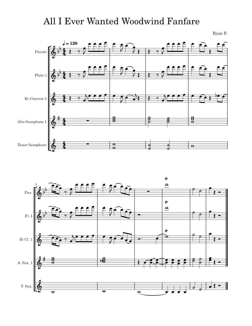 All I Ever Wanted Woodwind Fanfare Sheet music for Flute piccolo, Flute, Clarinet in b-flat ...