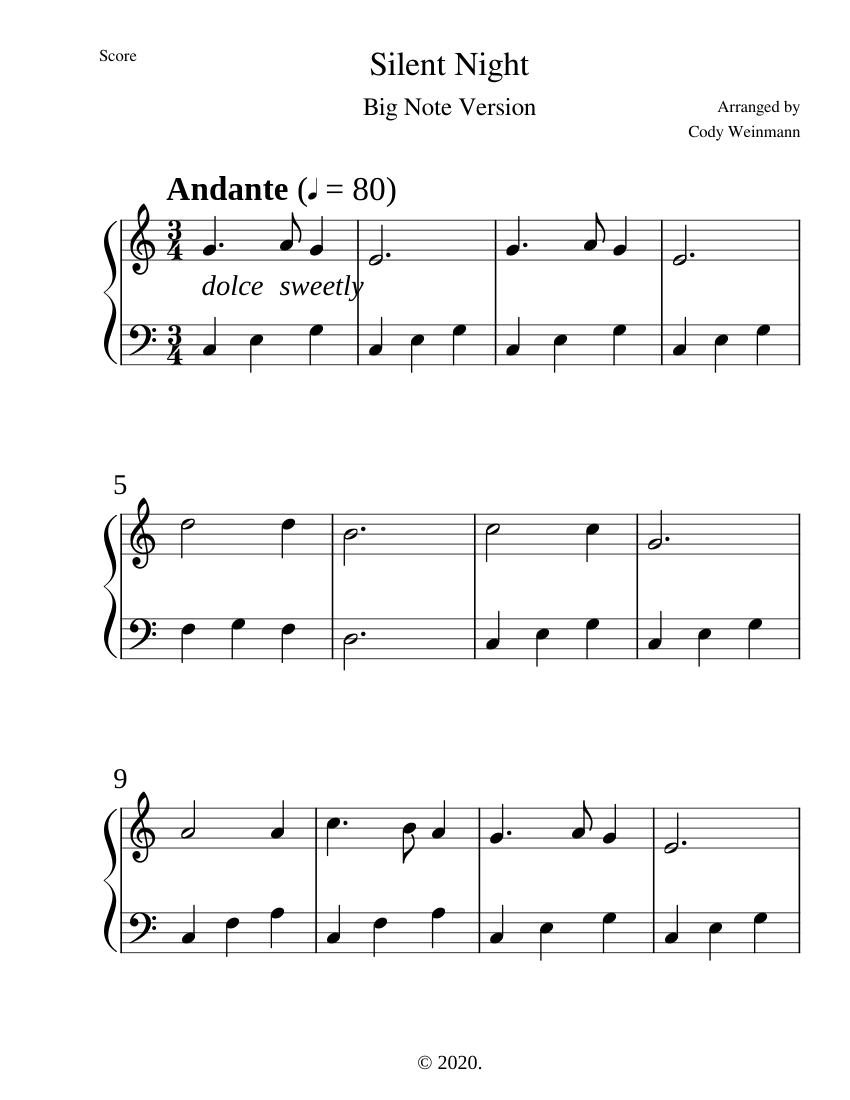 Silent Night (Big Note Version--Easy Piano) Sheet music for Piano (Solo ...