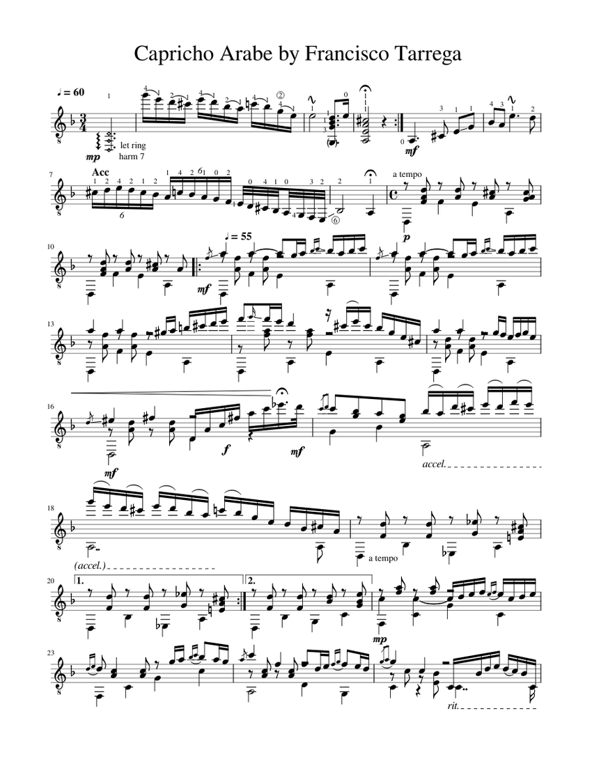 Capricho Arabe by Francisco Tarrega Sheet Music for Guitar (Solo ...