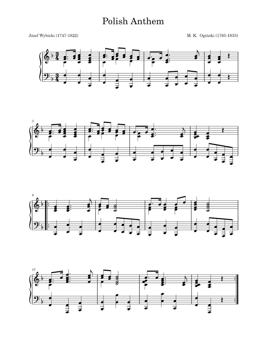 Polish National Anthem – Józef Wybick Polish National Anthem Sheet ...