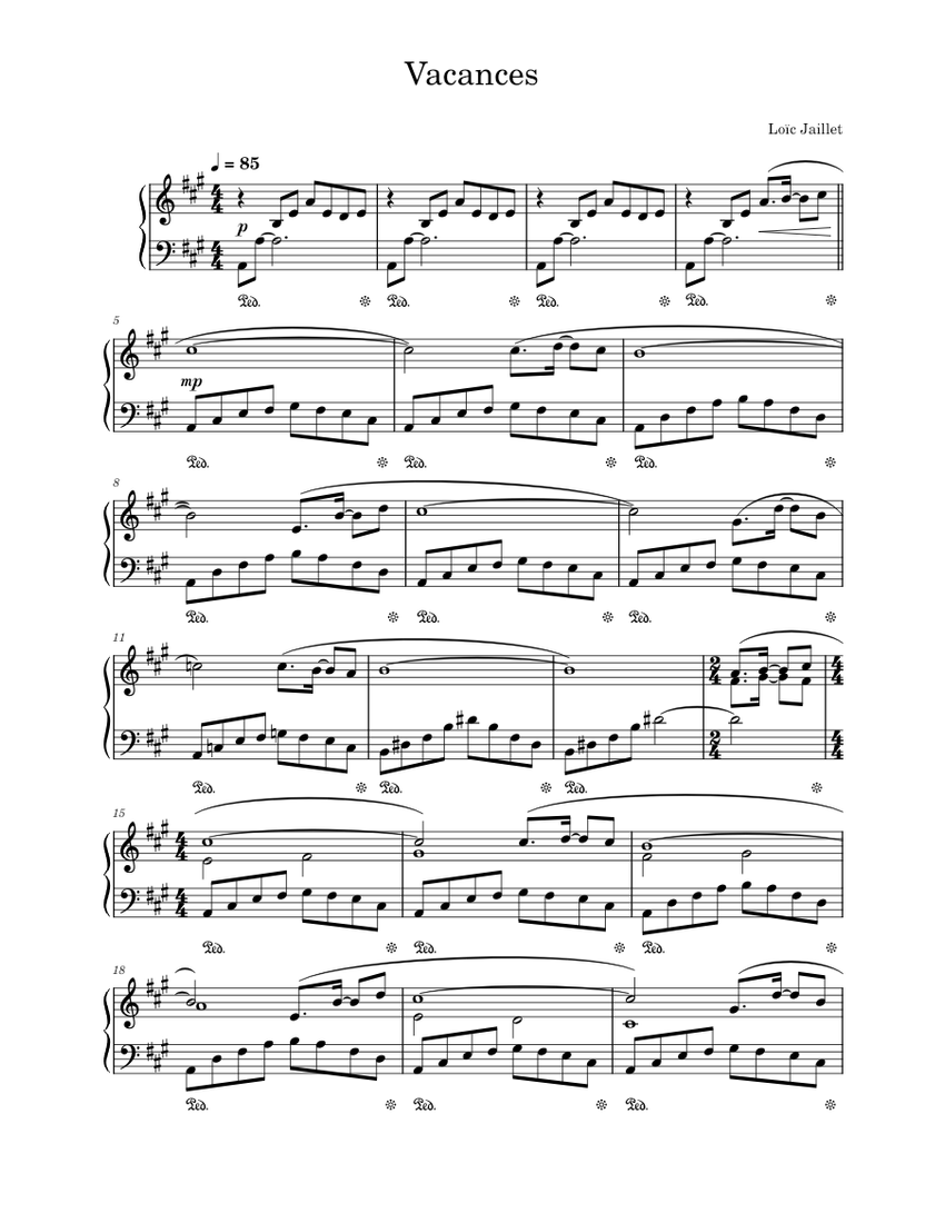 Vacances Sheet music for Piano (Solo) | Musescore.com