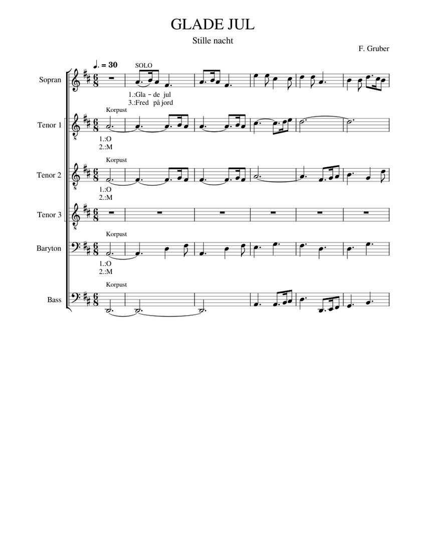 GLADE JUL mannskor + sopransolo Sheet music for Soprano, Tenor, Bass ...
