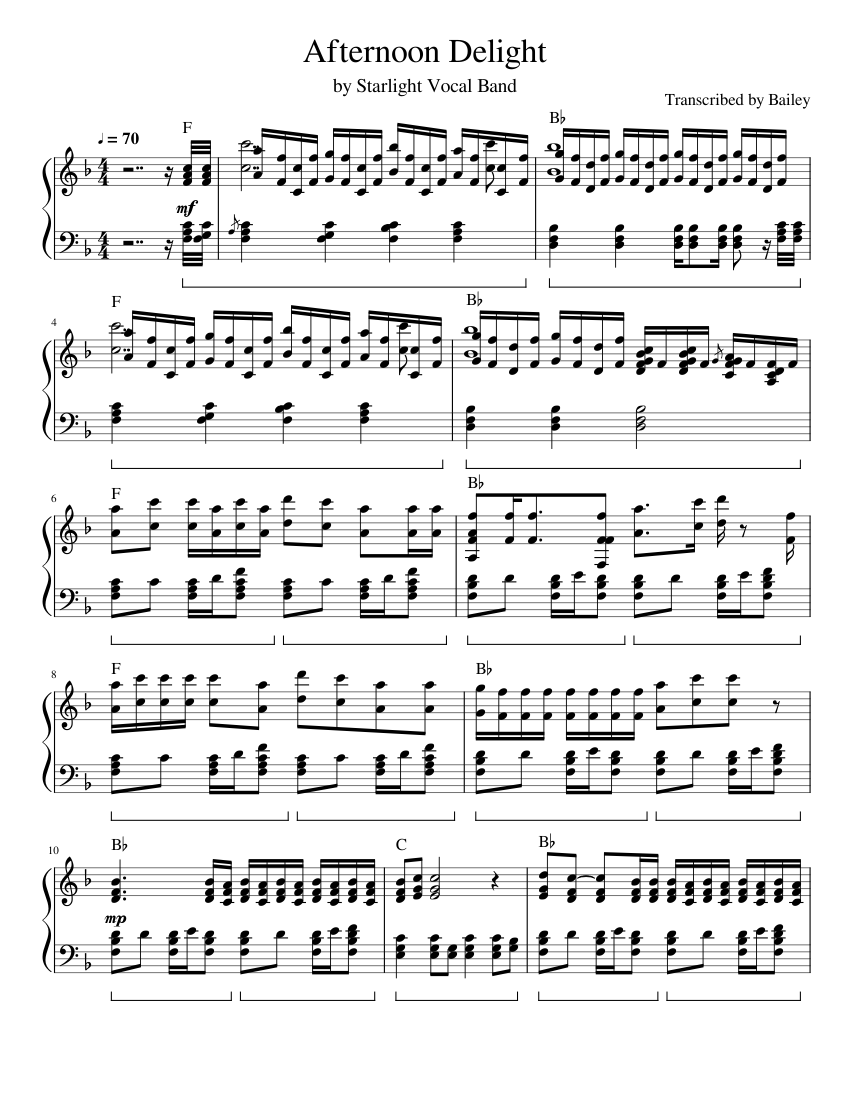 Afternoon delight Sheet Music with Chords for Piano (Solo) | MuseScore.com