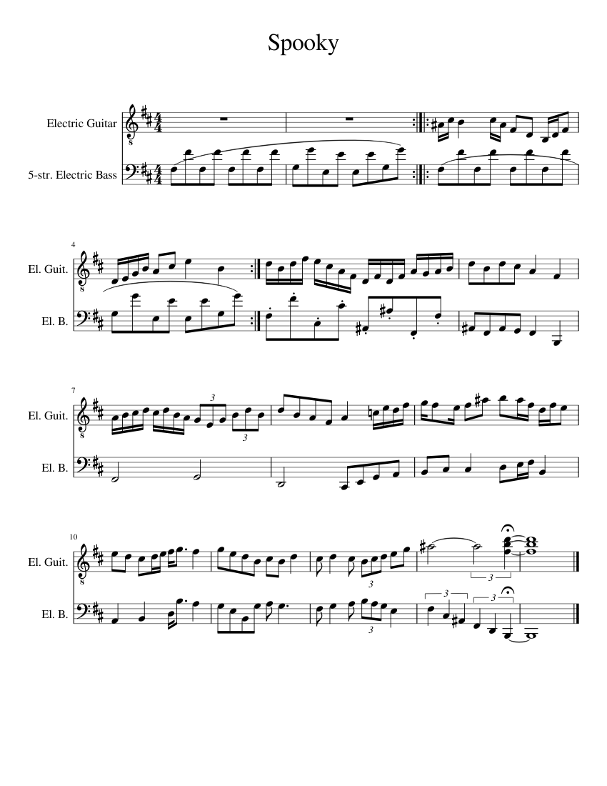 Spooky Sheet music for Guitar, Bass guitar (Mixed Duet) | Musescore.com