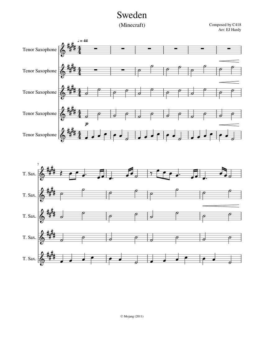 Sweden_Minecraft Sheet music for Saxophone tenor (Saxophone Ensemble ...