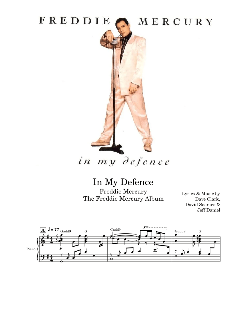 In My Defence - Freddie Mercury Sheet Music with Chords for Piano ...