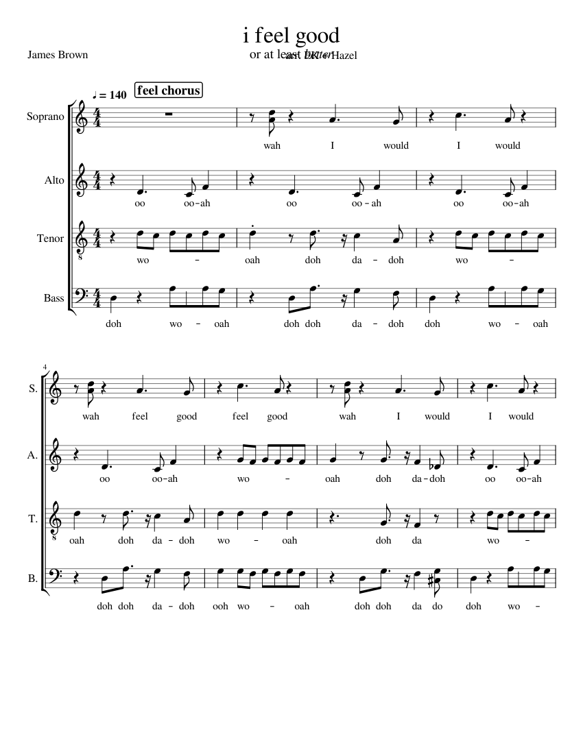 I Feel Good Sheet Music for Soprano, Alto, Tenor, Bass voice (Choral ...