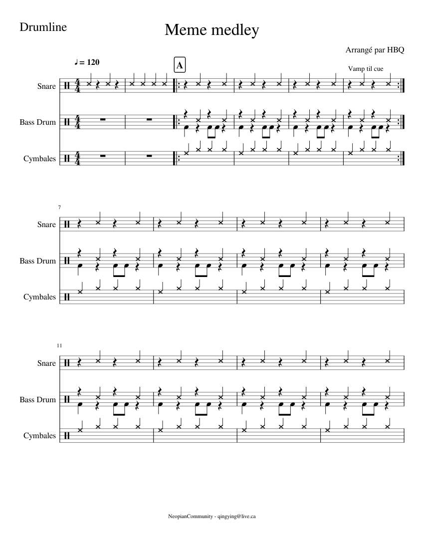 Meme medley - drum parts Sheet Music for Drum group (Percussion Trio ...