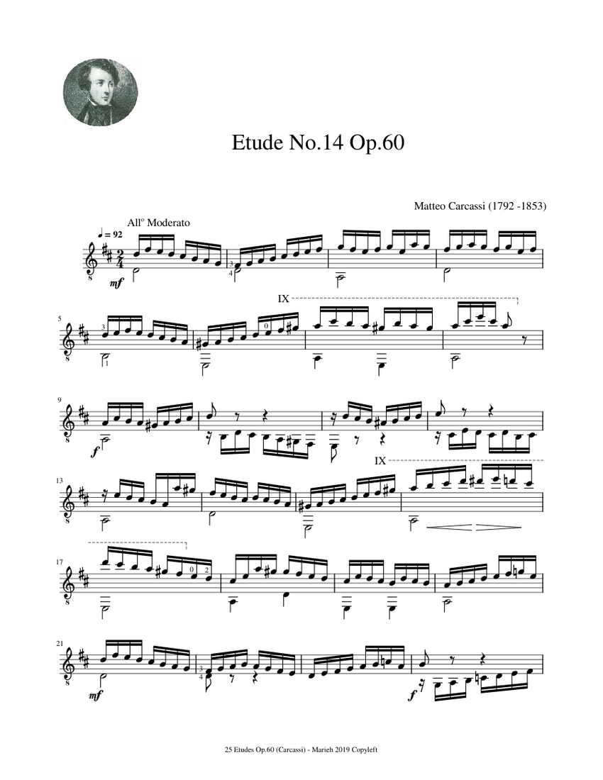 Etude No.14 Op.60 - Carcassi, Matteo (1792 - 1853) Sheet Music for ...