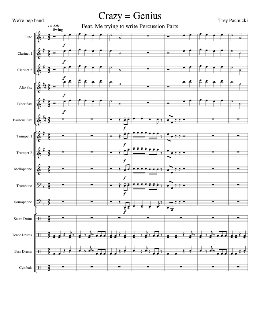 Crazy=Genius 2 Sheet music for Trombone, Mellophone, Flute, Clarinet in ...