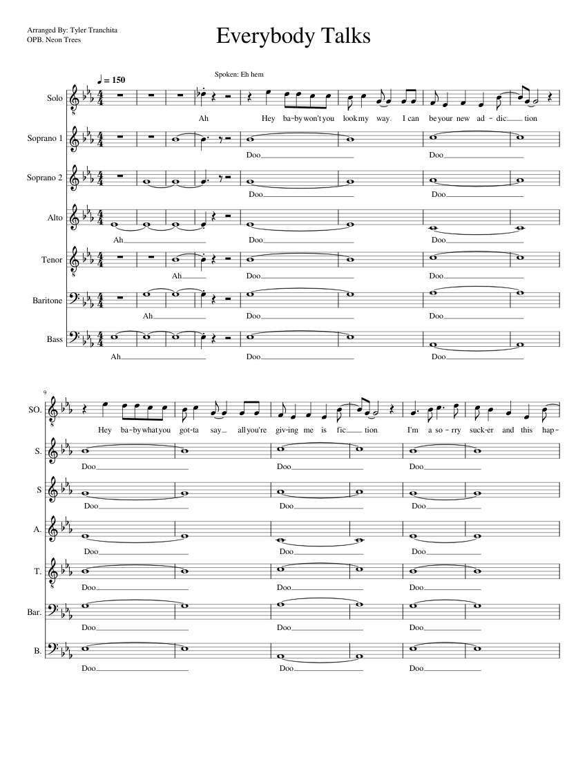 Everybody talks – Neon Trees Everybody Talks A Cappella Sheet Music for ...