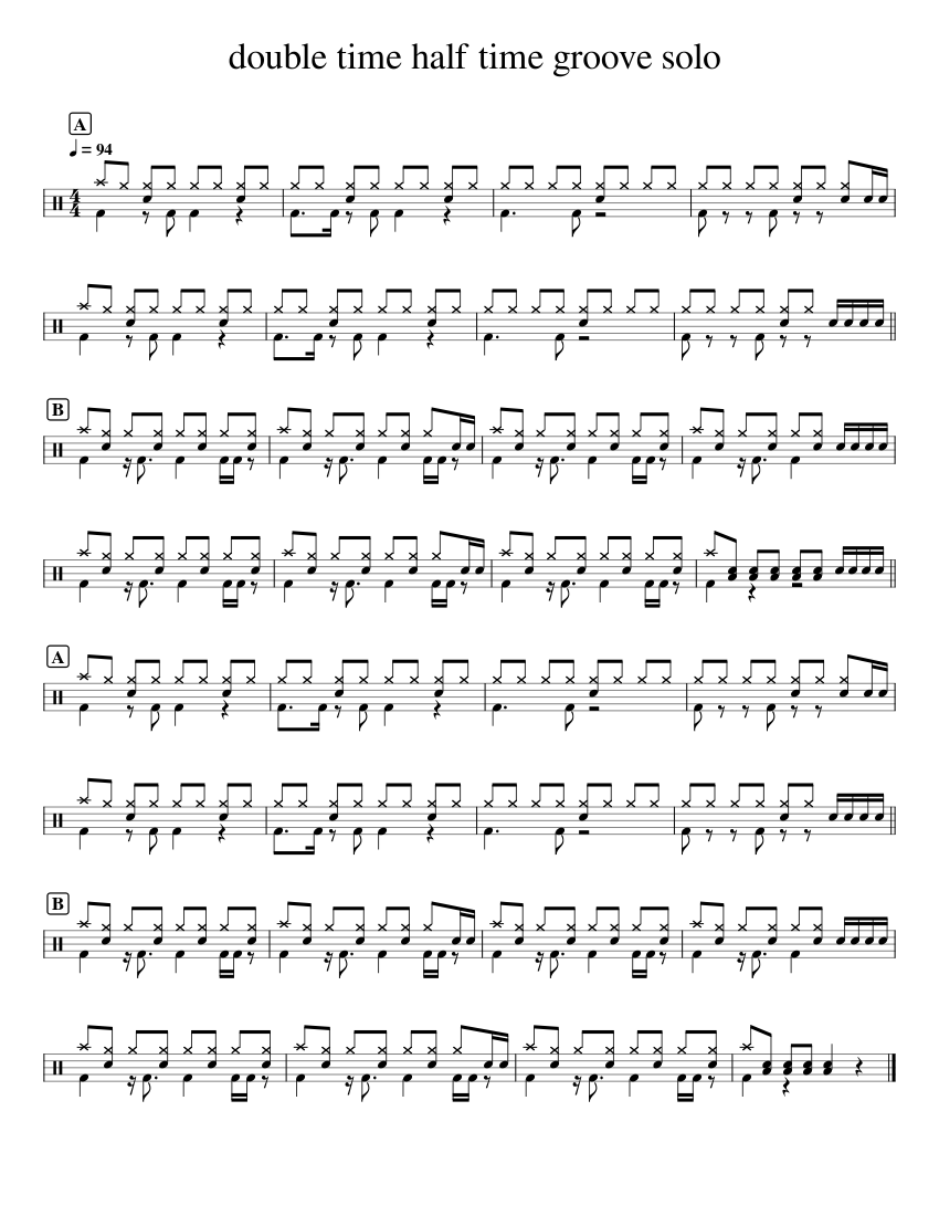 double time half time groove solo Sheet music for Drum group (Solo ...