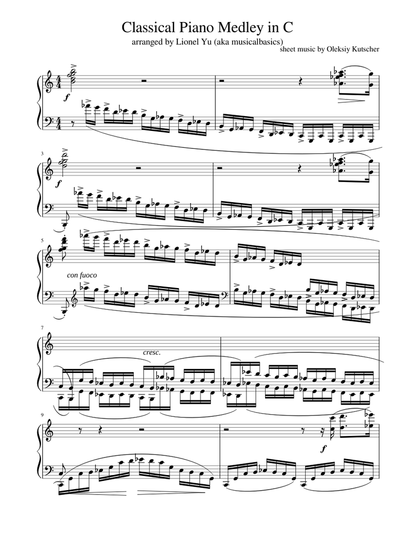 Classical Piano Medley in C Sheet Music for Piano (Solo) | MuseScore.com