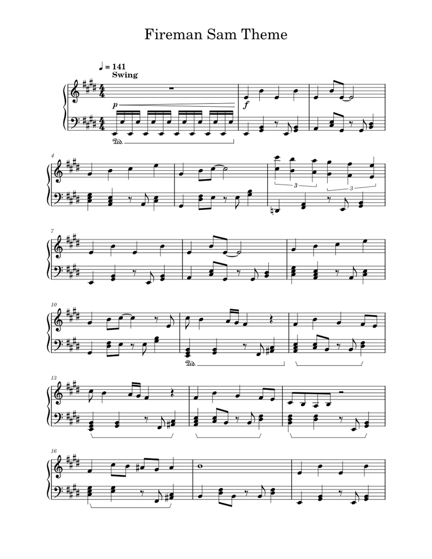 Fireman Sam Theme Sheet music for Piano (Solo) | Musescore.com