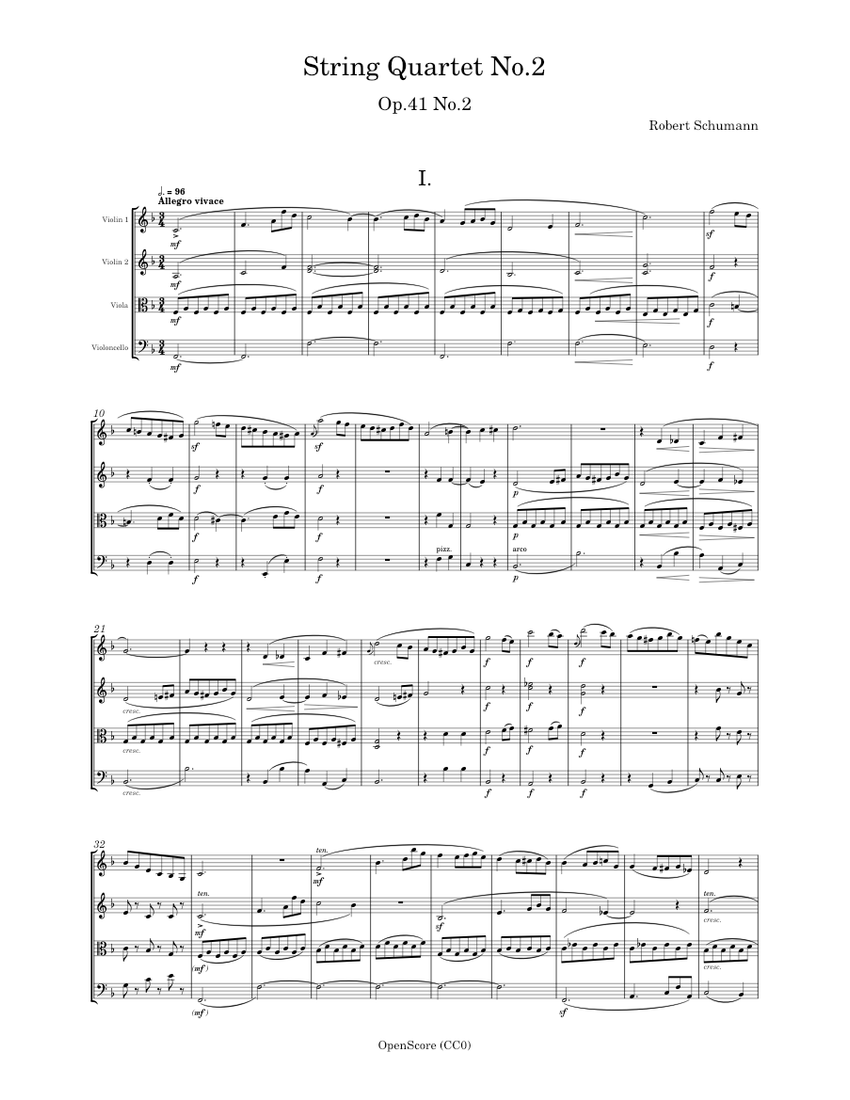 String Quartet No.2, Op.41 No.2 – Robert Schumann – TEMPLATE I Sheet music for Violin, Viola ...