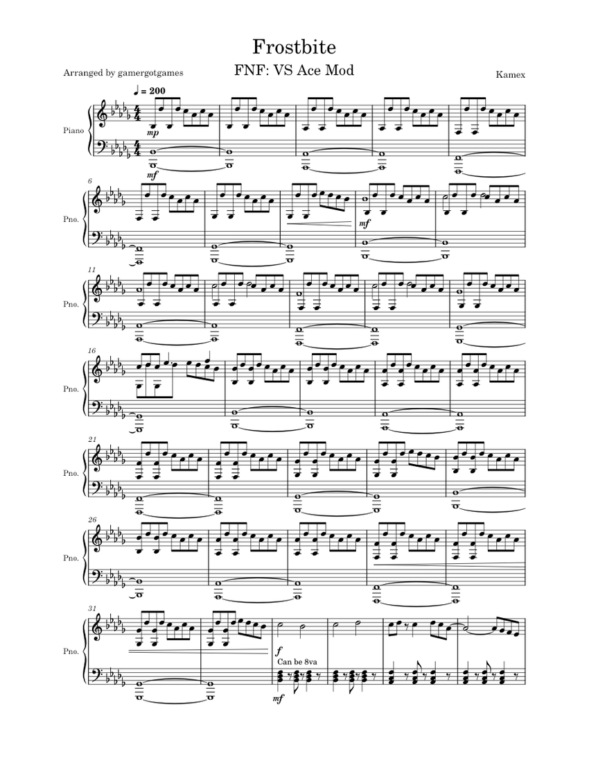 Frostbite - Kamex Sheet Music for Piano (Solo) | MuseScore.com
