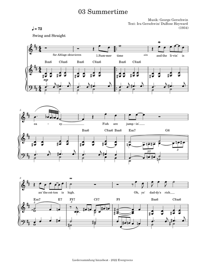 03 Summertime Sheet music for Piano, Soprano (Piano-Voice) | Musescore.com