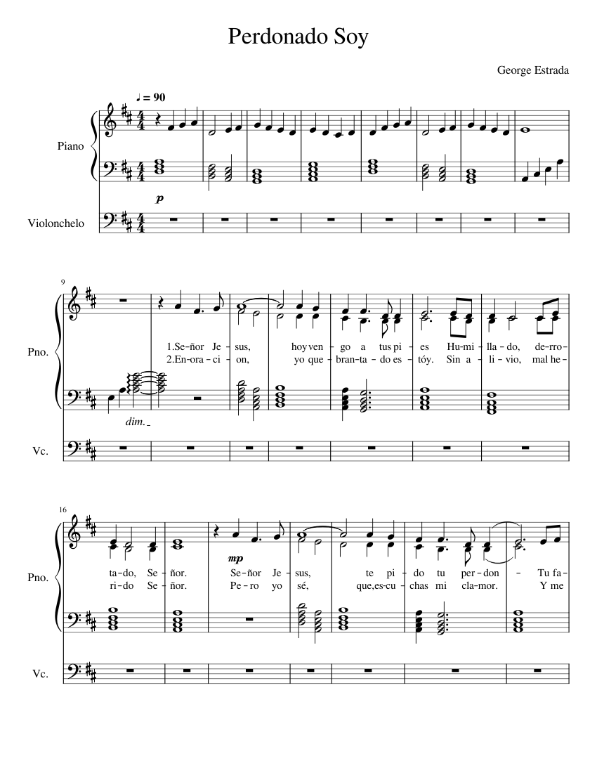 Perdonado_Soy Sheet music for Piano, Cello (Solo) | Musescore.com