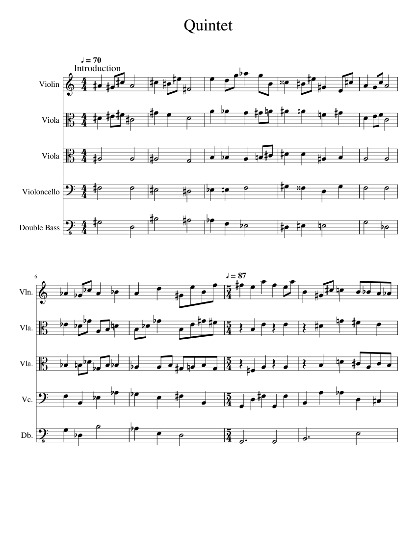 String Quintet mov. 1 Sheet music for Contrabass, Violin, Viola, Cello ...