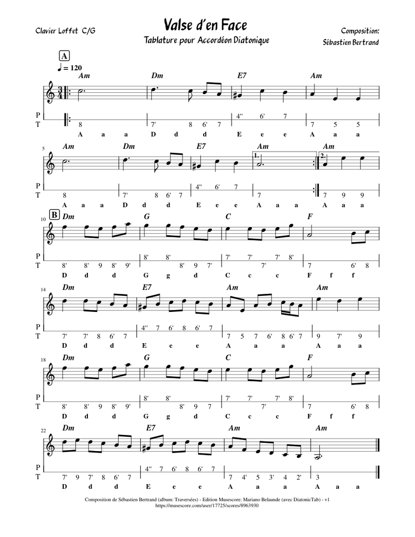 Valse d'en Face - Sébastien Bertrand Sheet music for Accordion (Solo ...