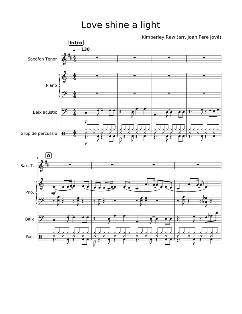 Love Shine a Light - Eurovision Song Contest 1997 (Jazz Quartet) Sheet ...