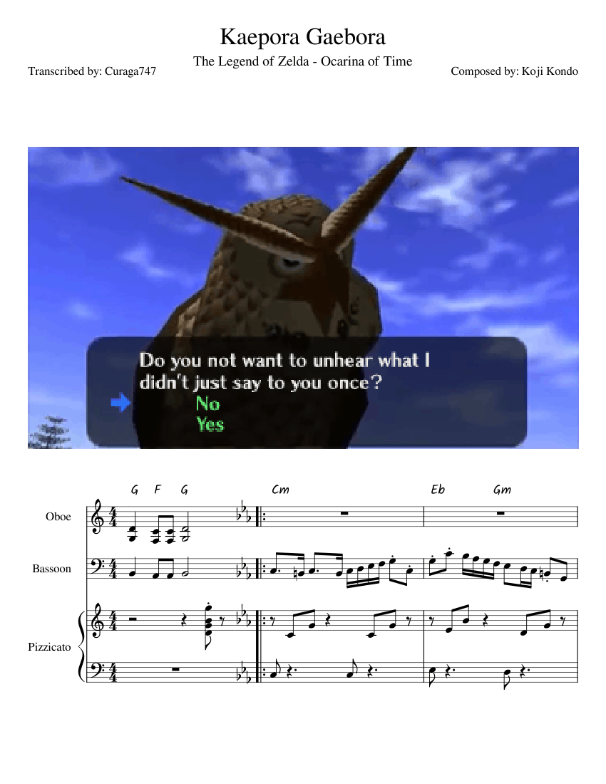 Kaepora Gaebora – Ocarina of Time Sheet music for Oboe, Bassoon, Cello ...