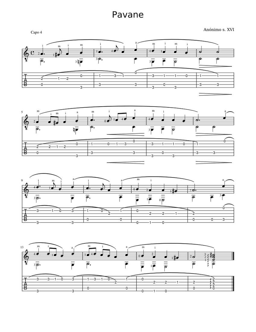 Pavane - Anónimo (+tab) Sheet Music for Guitar (Solo) | MuseScore.com
